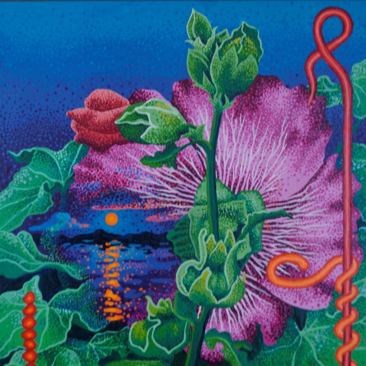 Midsummer Mallow - Acrylic on panel, in Paintings, Flowers, Landscapes